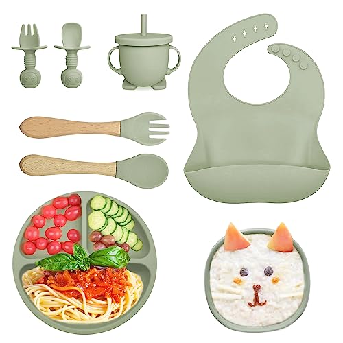 Coffret Repas Bebe, Lot de 8 pièces, Vaisselle pour Bébé Set Silicone ...