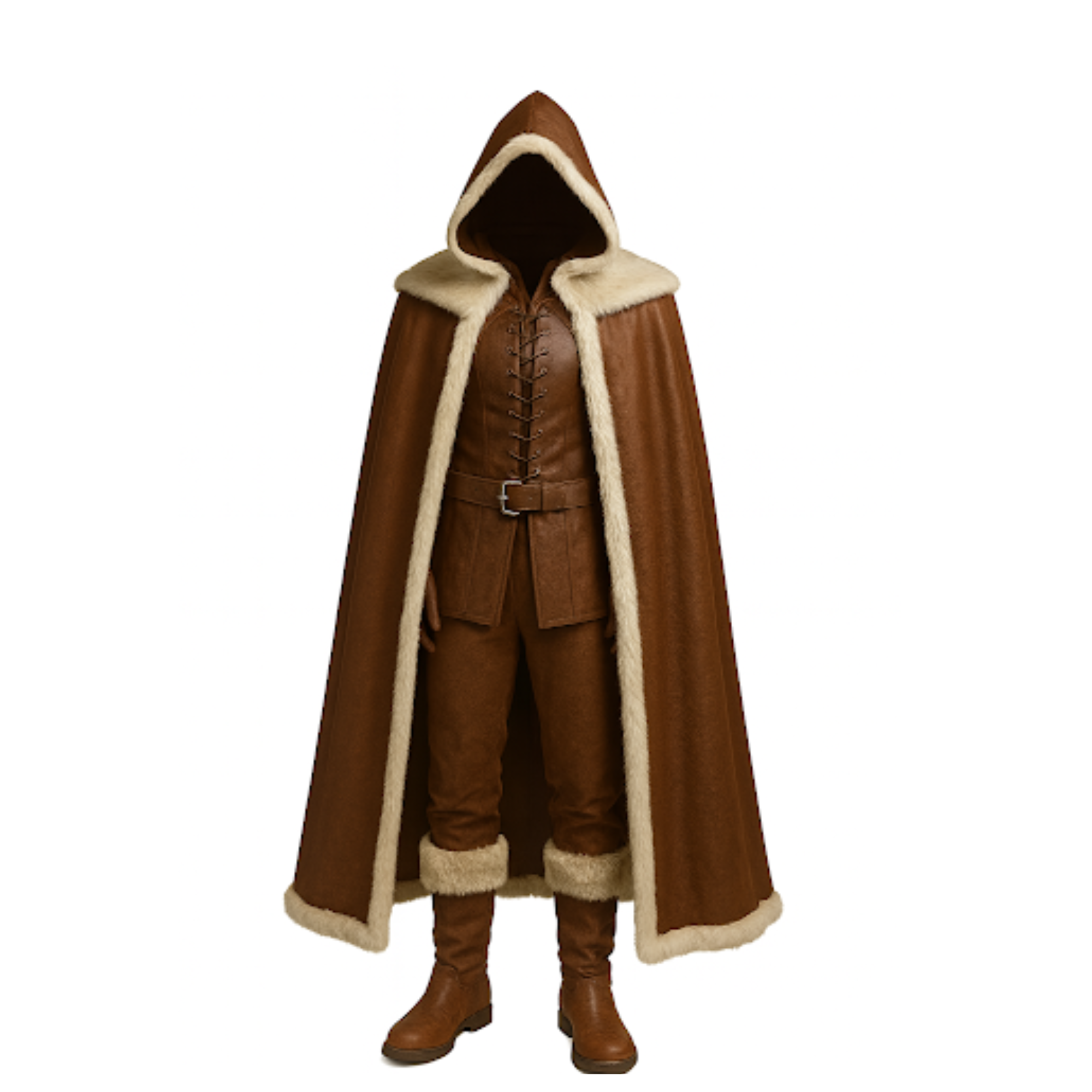 Frostland Tracker Fur Cloak Costume Set - Brown Medieval Hooded Cloak ...